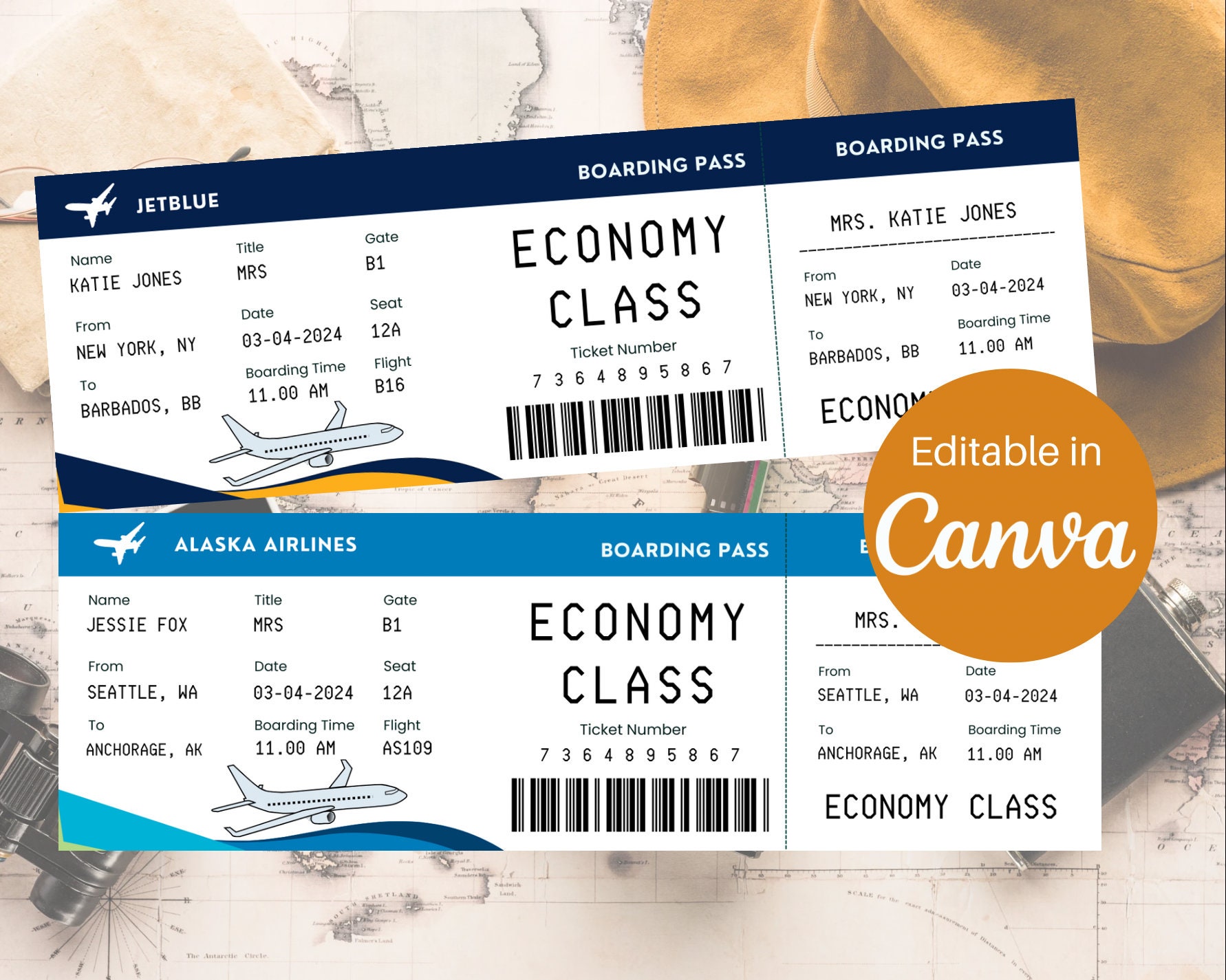 Customizable Airline Ticket – Trip Reveal Boarding Pass (digital ...
