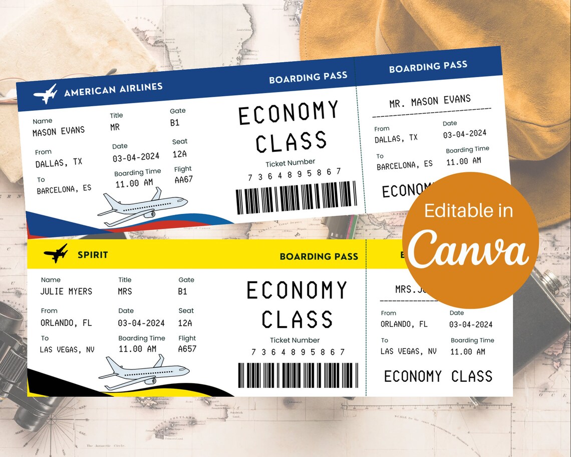 Customizable Airline Ticket – Trip Reveal Boarding Pass (digital ...