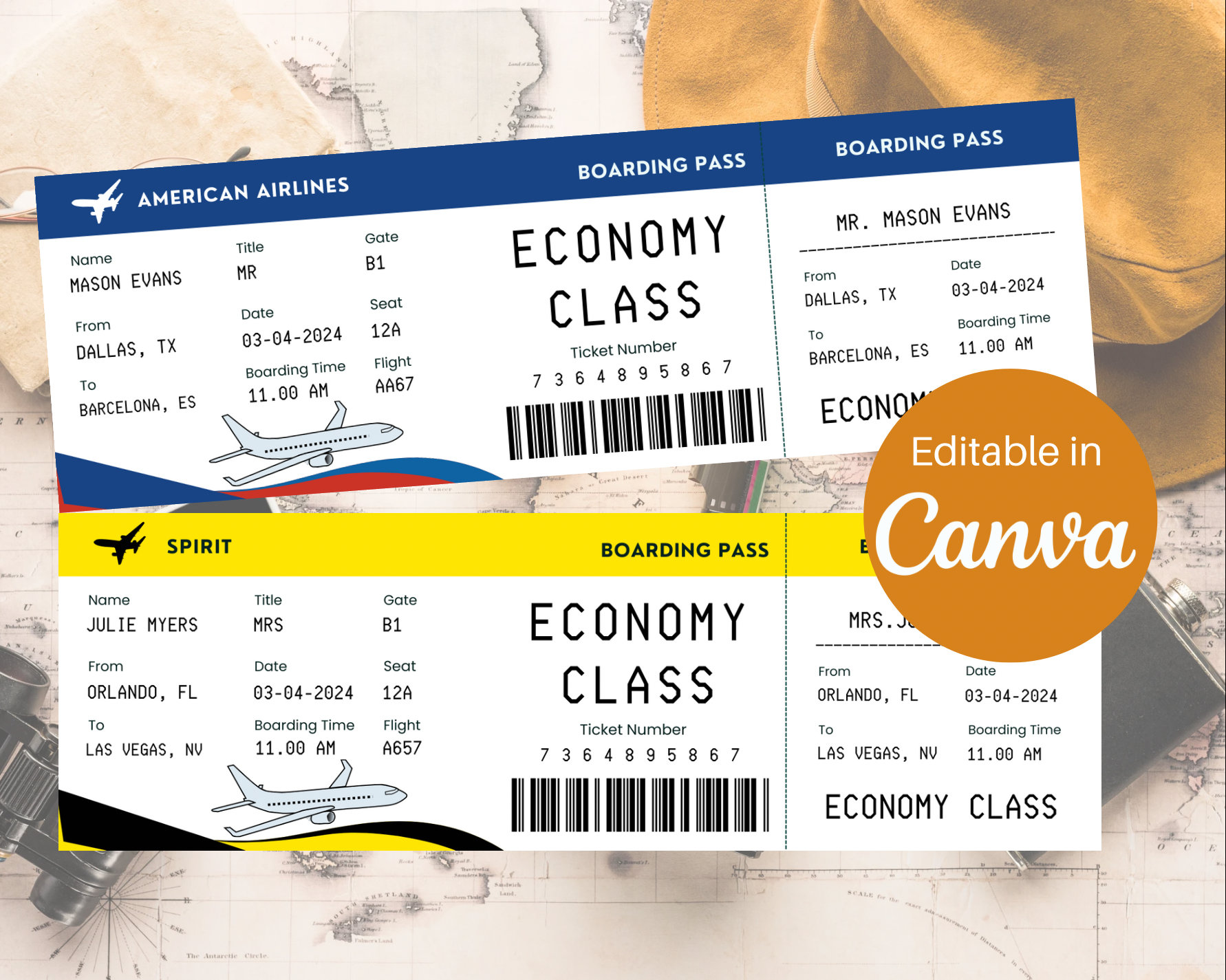 Customizable Airline Ticket – Trip Reveal Boarding Pass (digital ...