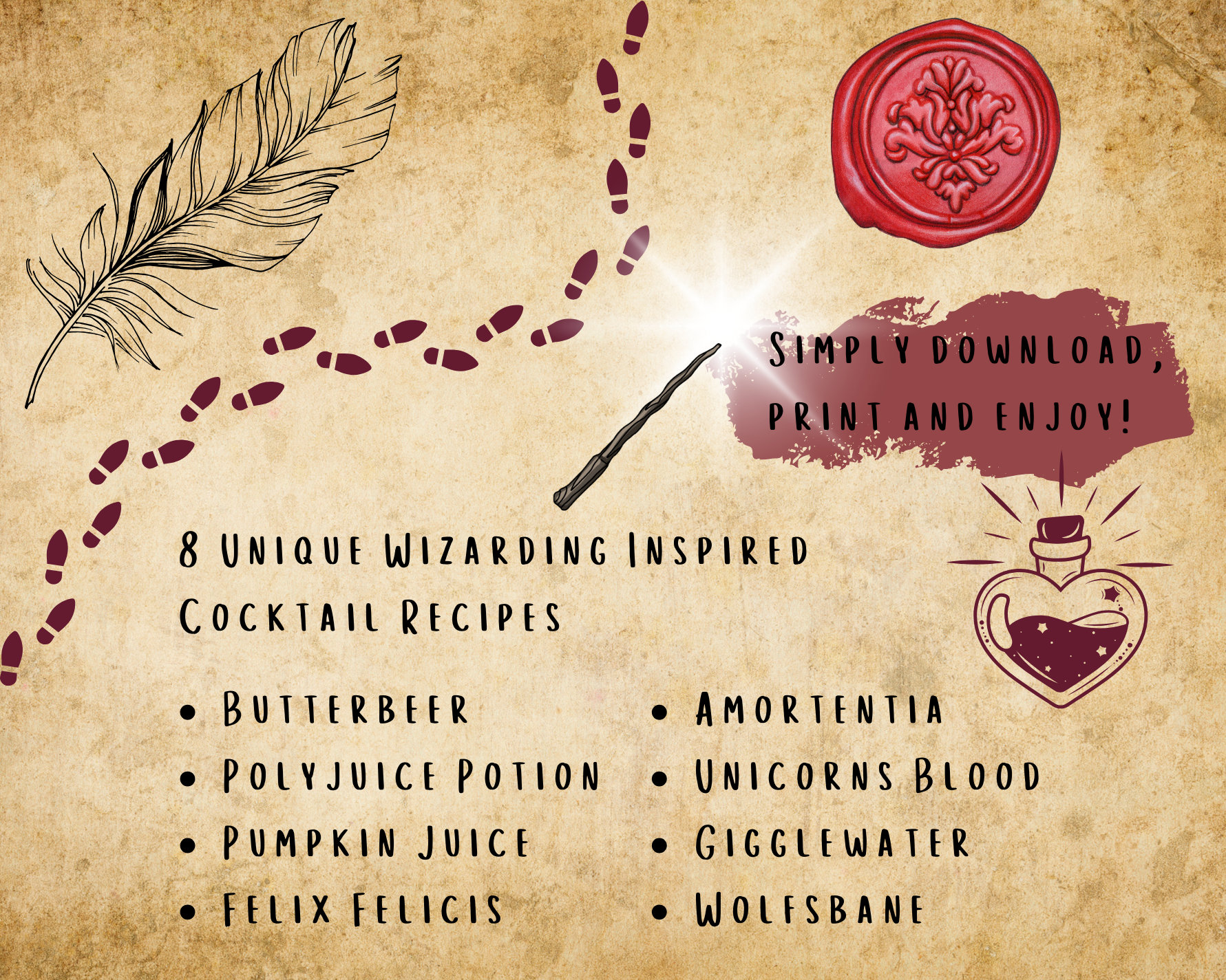 Wizarding World Inspired Potions & Cocktail Cards - 8 Unique Recipe ...
