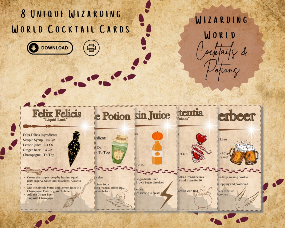 Wizarding World Inspired Potions & Cocktail Cards - 8 Unique Recipe ...