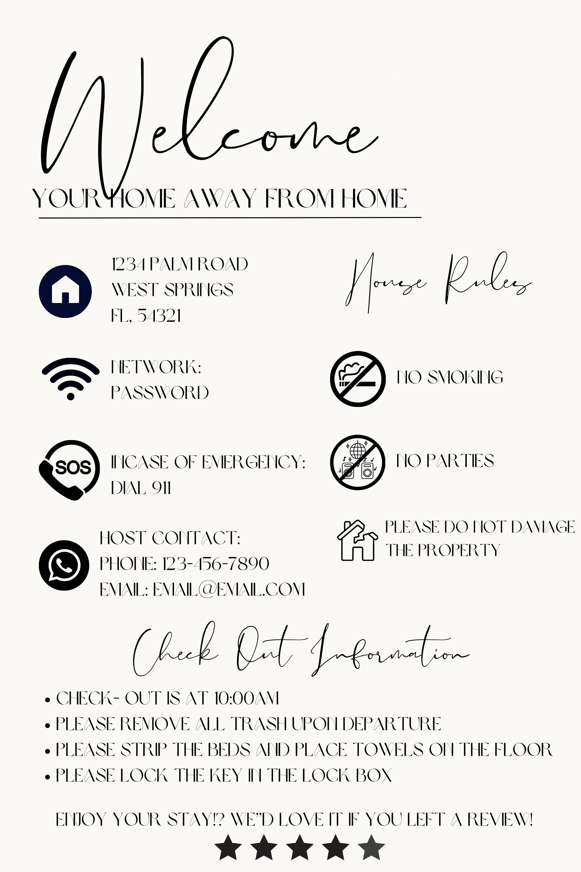 Minimal Welcome Info Sign for Airbnb + Short Term Rentals - Vacation ...