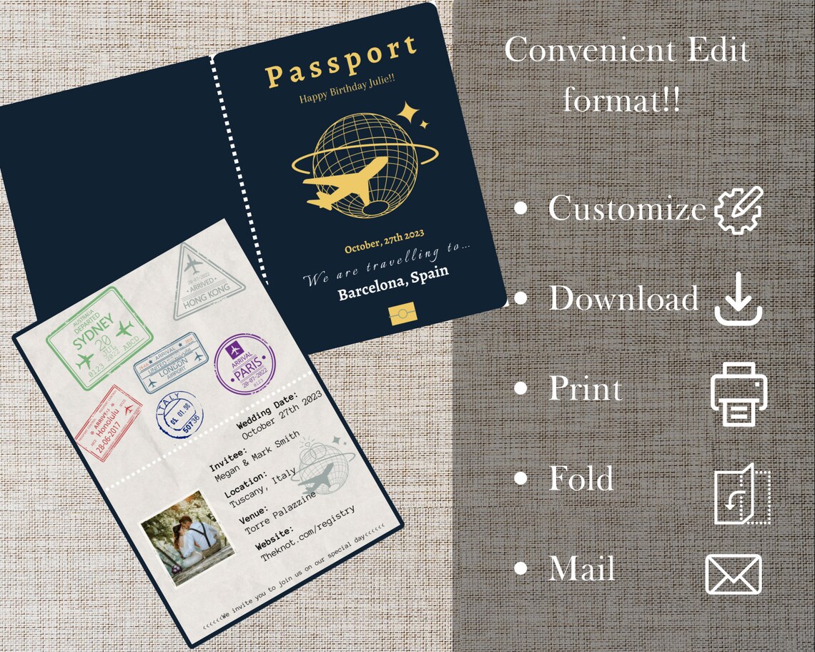 Destination Wedding Invitations - Passport Cover & Boarding Pass ...