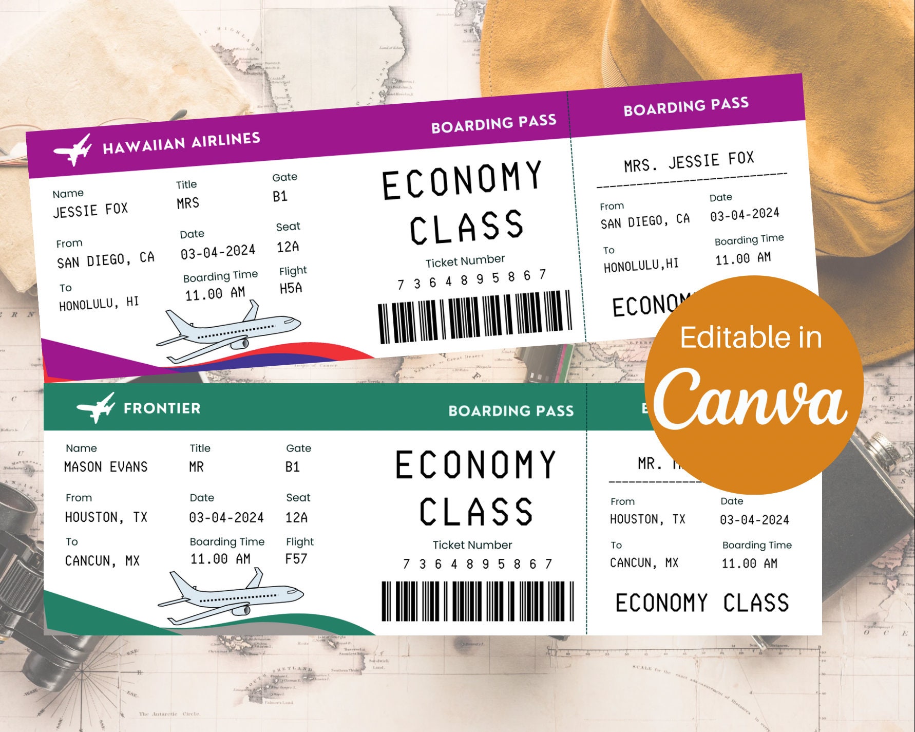Customizable Airline Ticket – Trip Reveal Boarding Pass (digital ...