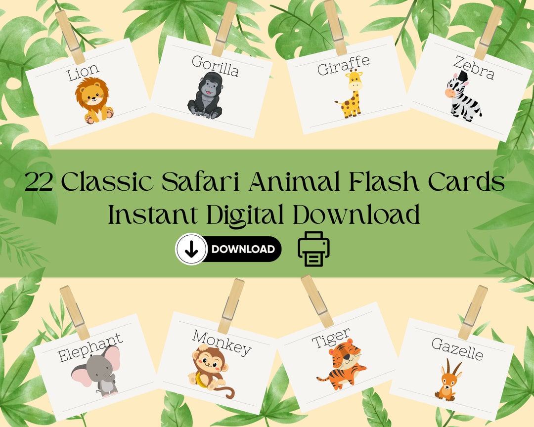 Children's Safari Animal Flash Cards - 22 Classic Safari Animals - Kids ...