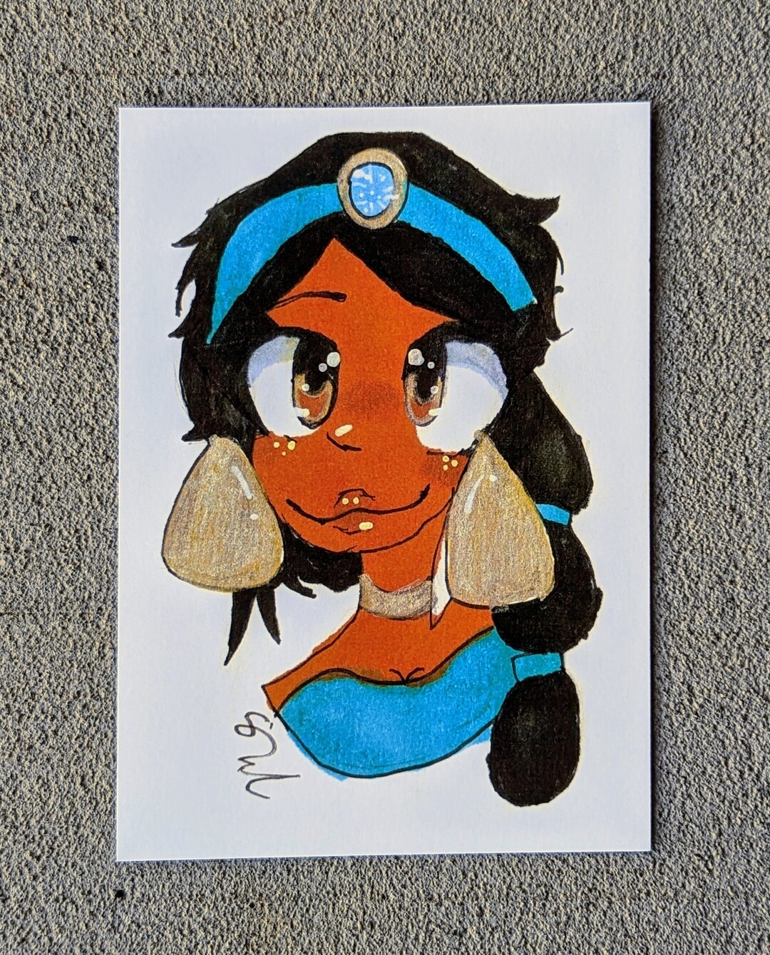 Disney Princess Inspired Jasmine Hand Drawn Alcohol Markers 5x7 Print ...