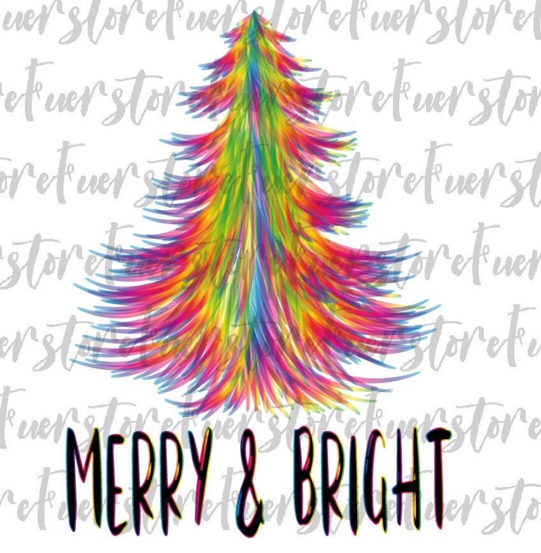 Merry and Bright PNG, Christmas Tree Png, Merry Christmas PNG, Rainbow ...