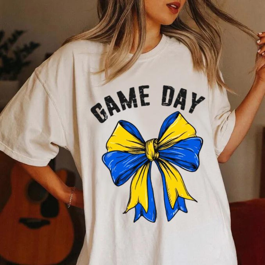 Blue and Yellow Football Png, Coquette Bow Football Png, Cheer Football ...