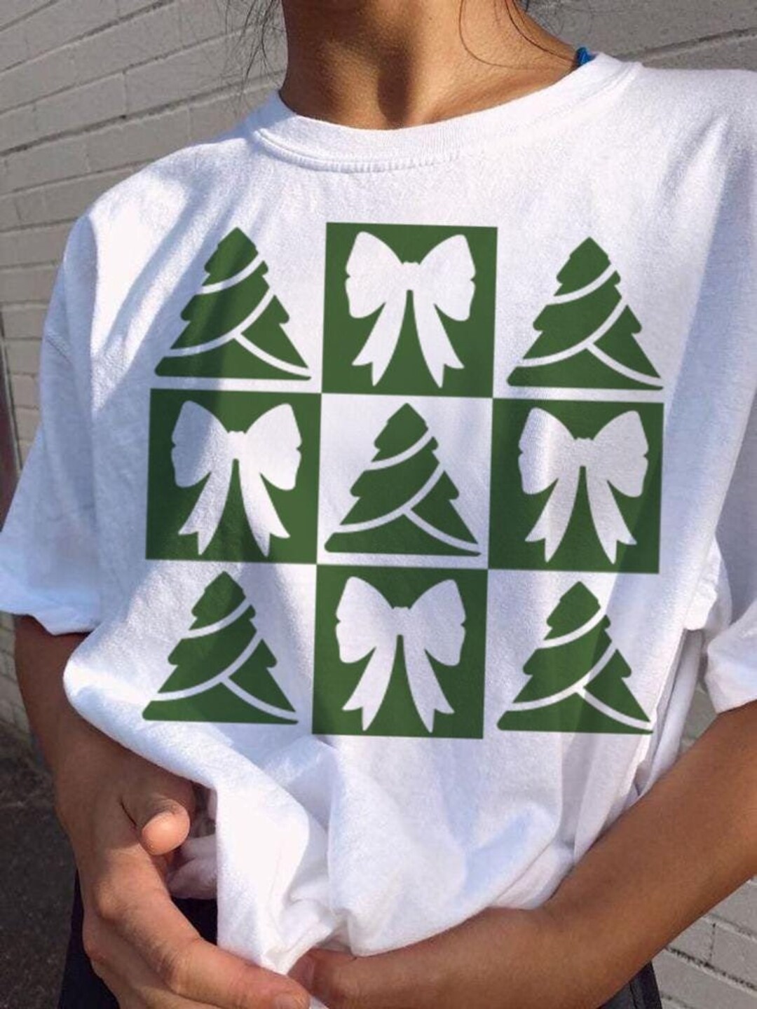 Checkered Christmas Tree PNG, Christmas Bow Coquette Png, Retro Png ...