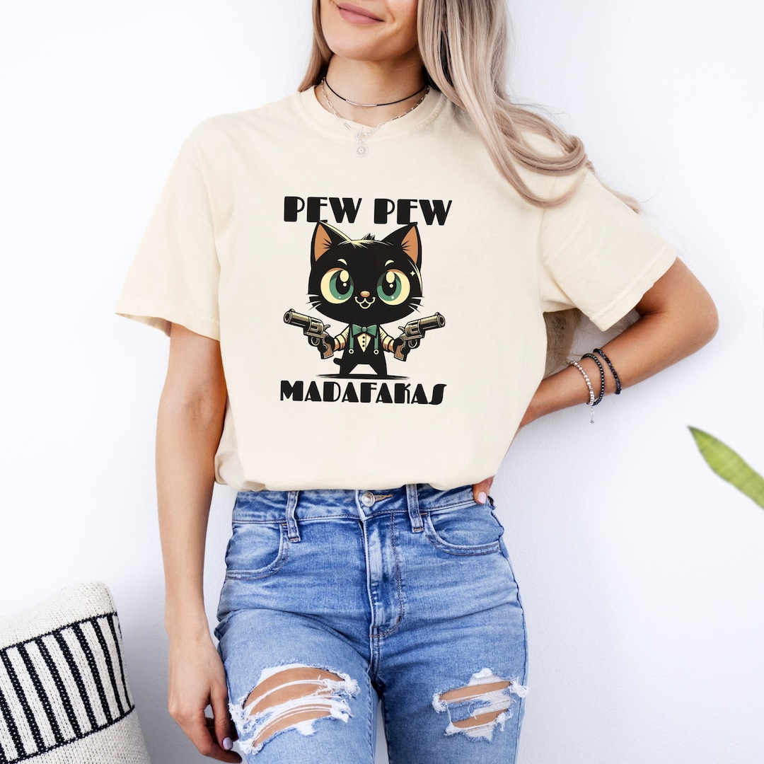 Pew Pew Madafakas Shirt, Vintage Retro Cartoon Kitty Graphic Tee, Funny ...
