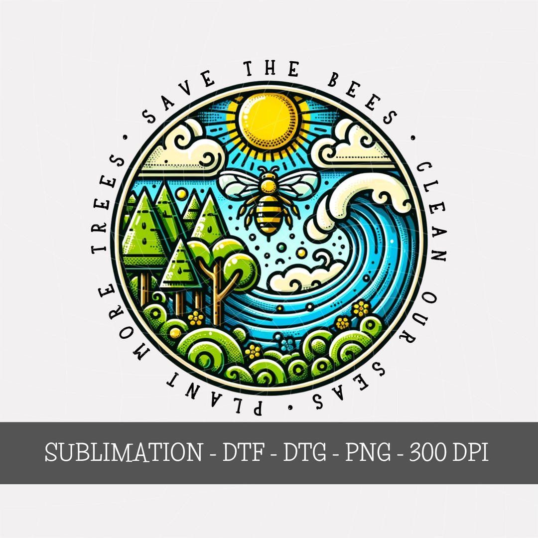 Earth Day Watercolor PNG: Save the Bees, Seas, Trees (digital Download ...