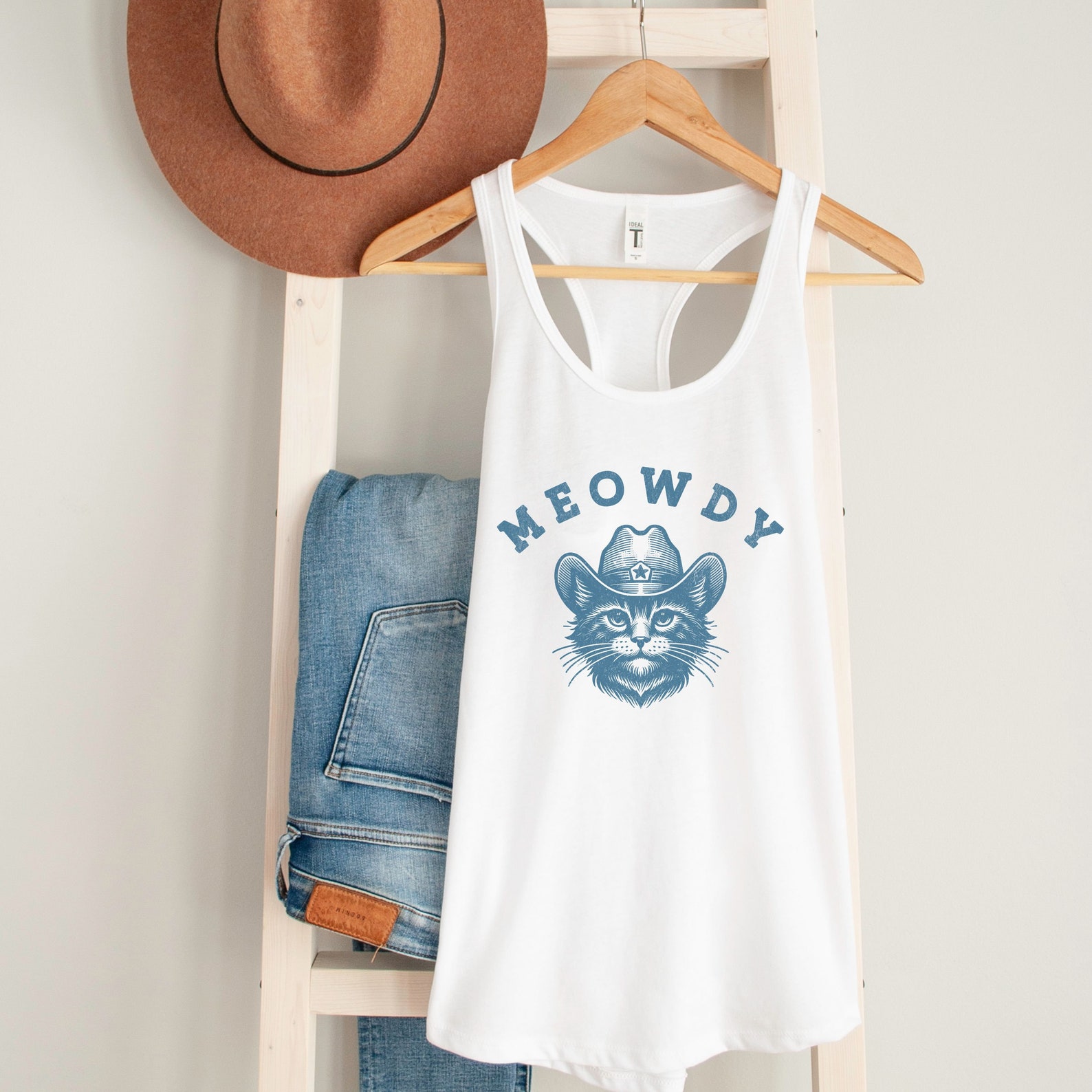 Meowdy Cowboy Cat Tank Top, Racerback Tank, Funny Meme Cat Lover Shirt ...