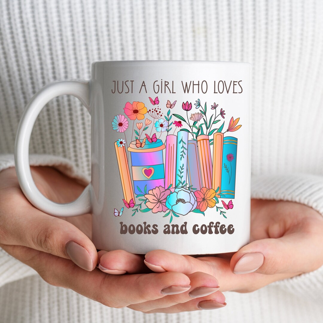 Books and Coffee Mug, Gift for Book Lover, Floral Book Mug, Reading Mug ...