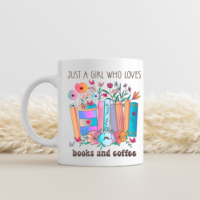 Books and Coffee Mug, Gift for Book Lover, Floral Book Mug, Reading Mug ...