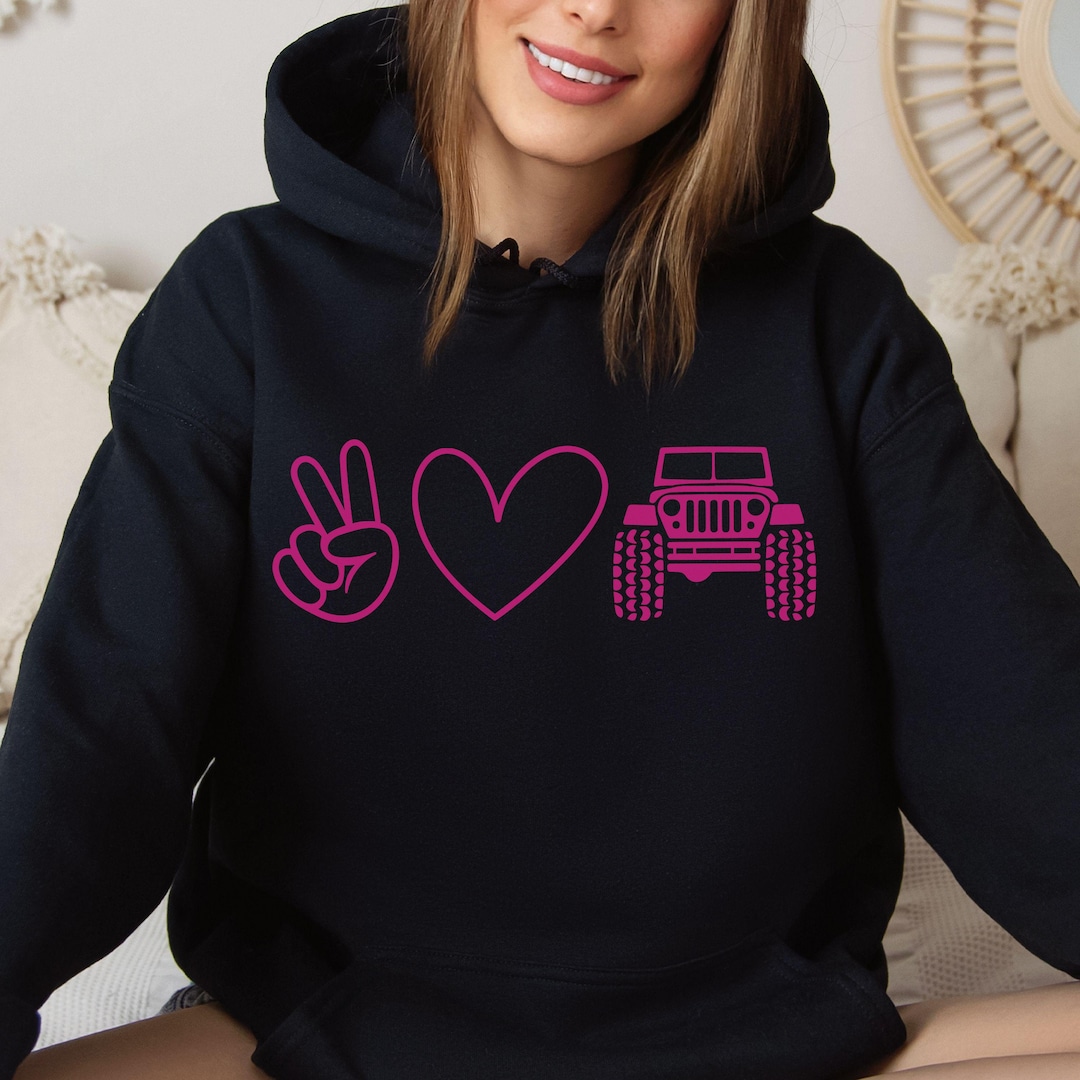 Cute Offroad Hoodie, Peace Love Off-road Sweatshirt, Pink Girl Power ...
