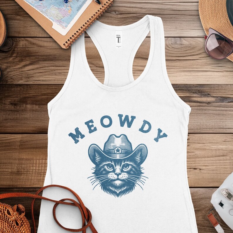 Meowdy Cowboy Cat Tank Top, Racerback Tank, Funny Meme Cat Lover Shirt ...
