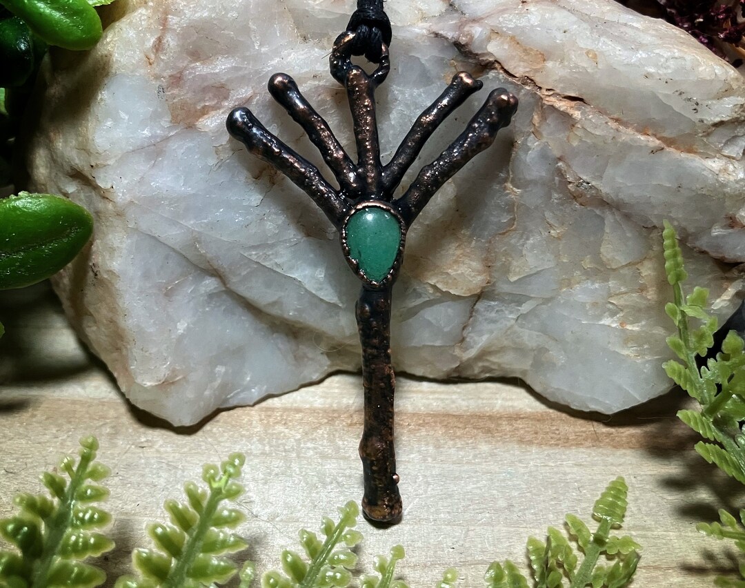 Rune Necklace Real Copper Electroformed Twig and Aventurine Personal ...