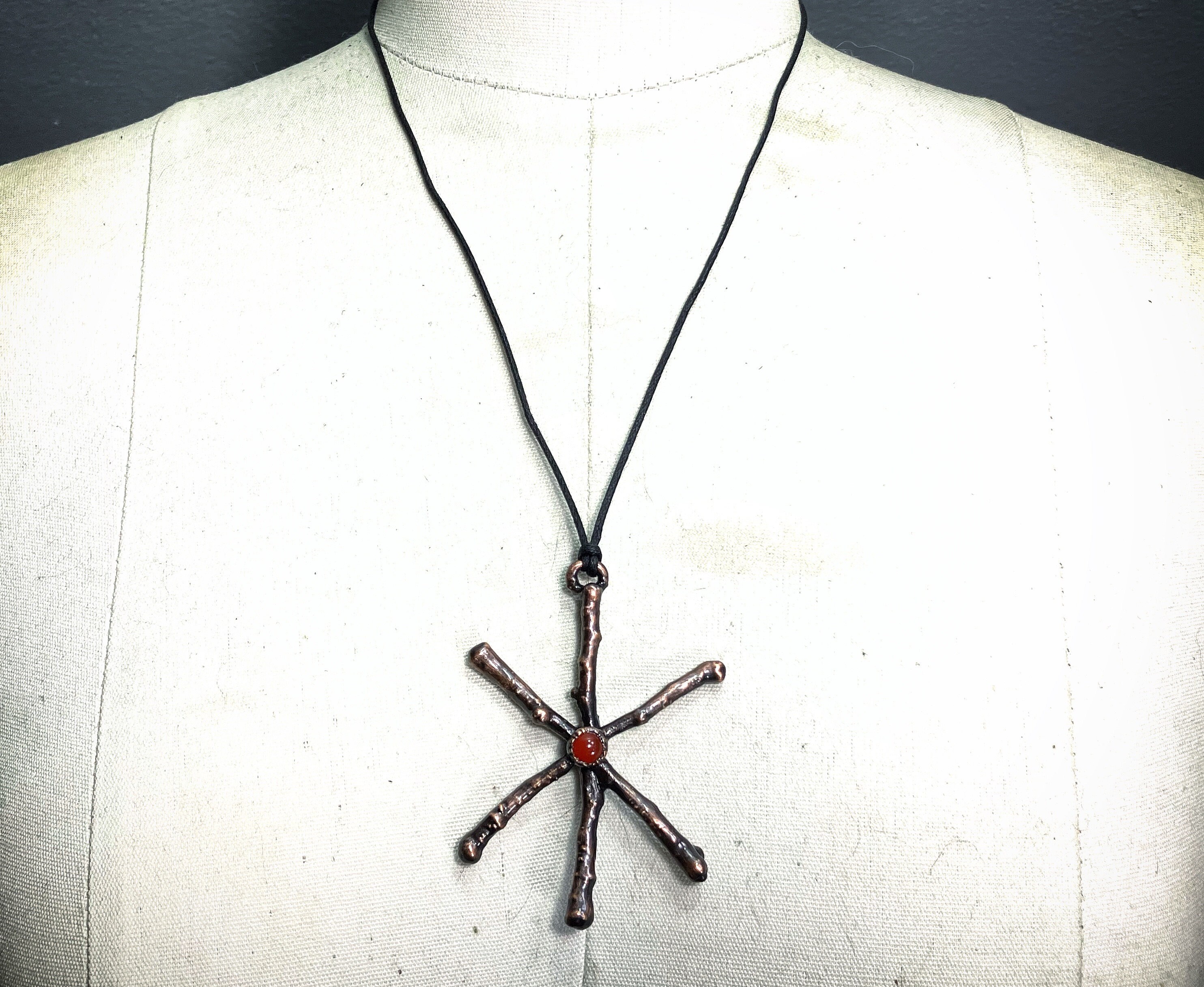 Rune Necklace Real Copper Electroformed Twig and Carnelian Strength ...
