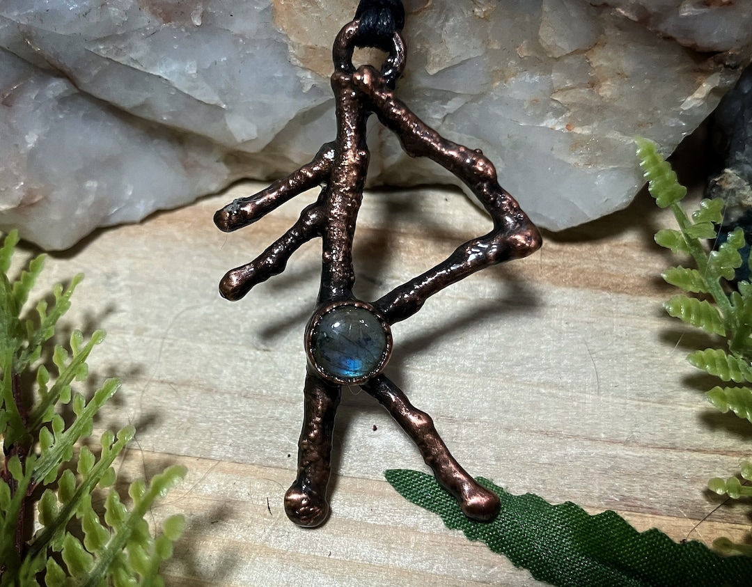 Bind Rune Necklace | Real Copper Electroformed Twig and Labradorite ...
