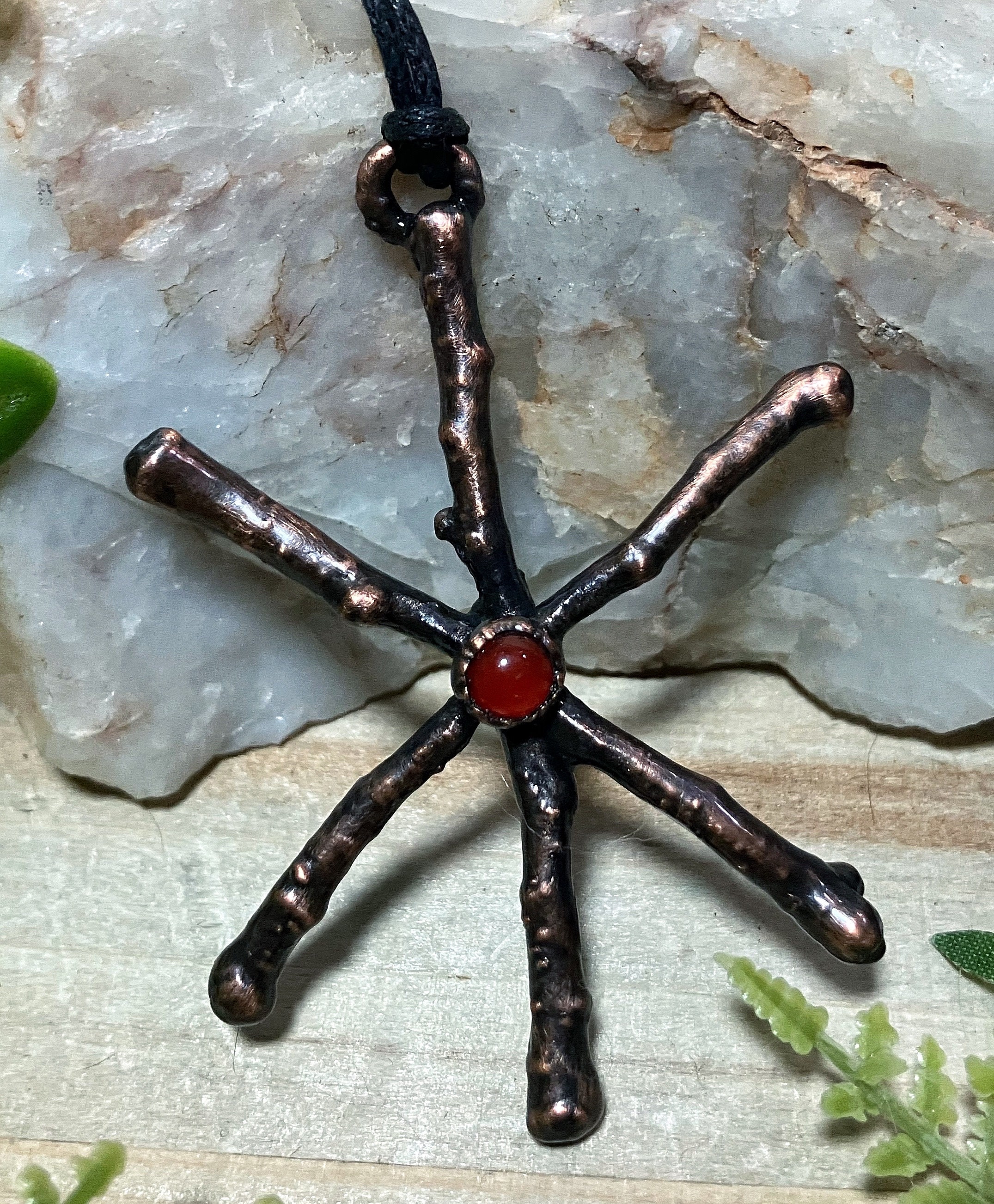 Rune Necklace Real Copper Electroformed Twig and Carnelian Strength ...