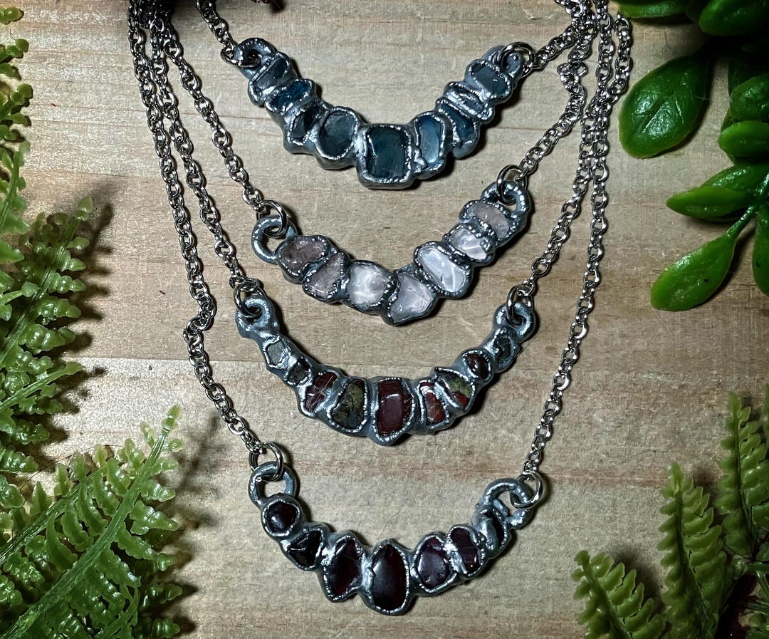 Gemstone Bar Necklace | Zinc Plated Copper Electroformed Gemstone Chip ...