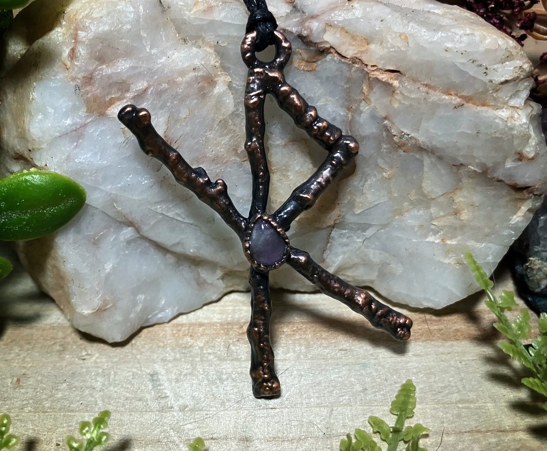 Bind Rune Necklace | Real Copper Electroformed Twig and Amethyst Safe ...
