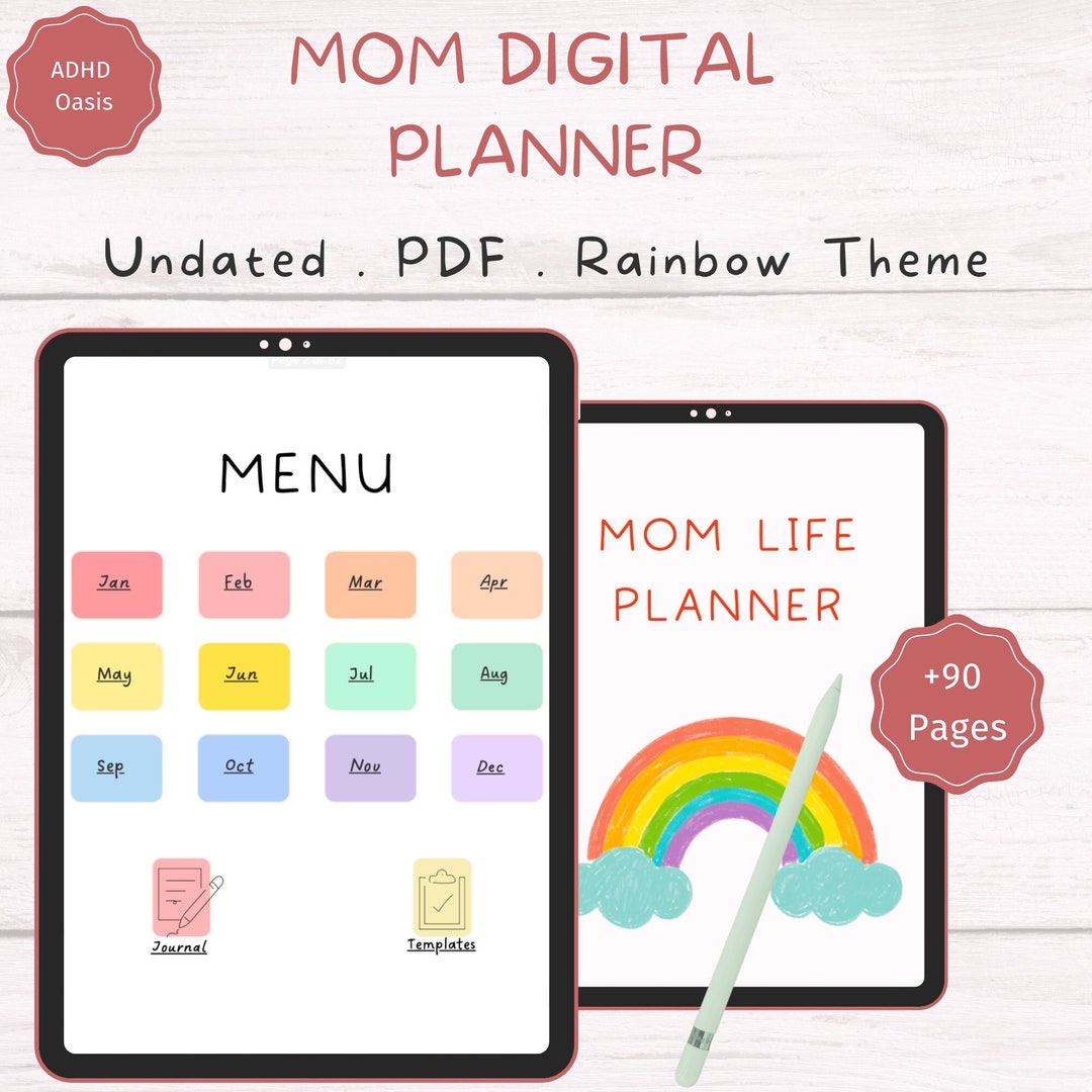 Mom Digital Planner Undated Rainbow Theme. Mum Digital Planner. for ...