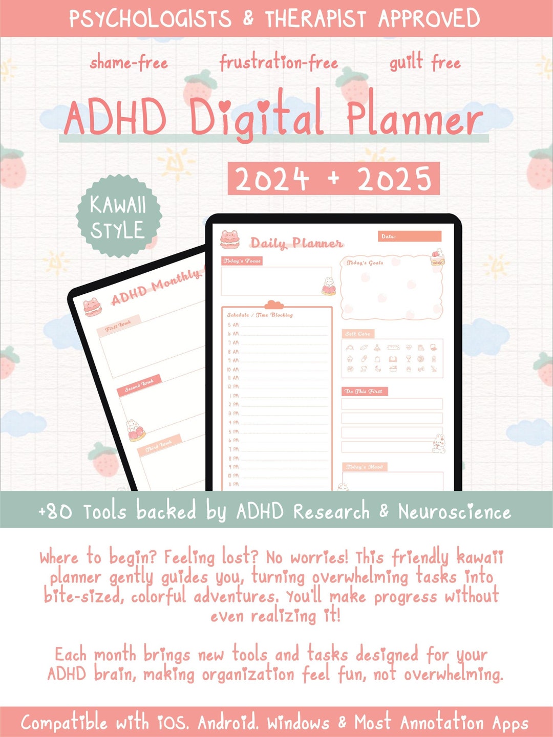 ADHD Mental Health Planner for Ipad, Goodnotes + Android | Science ...