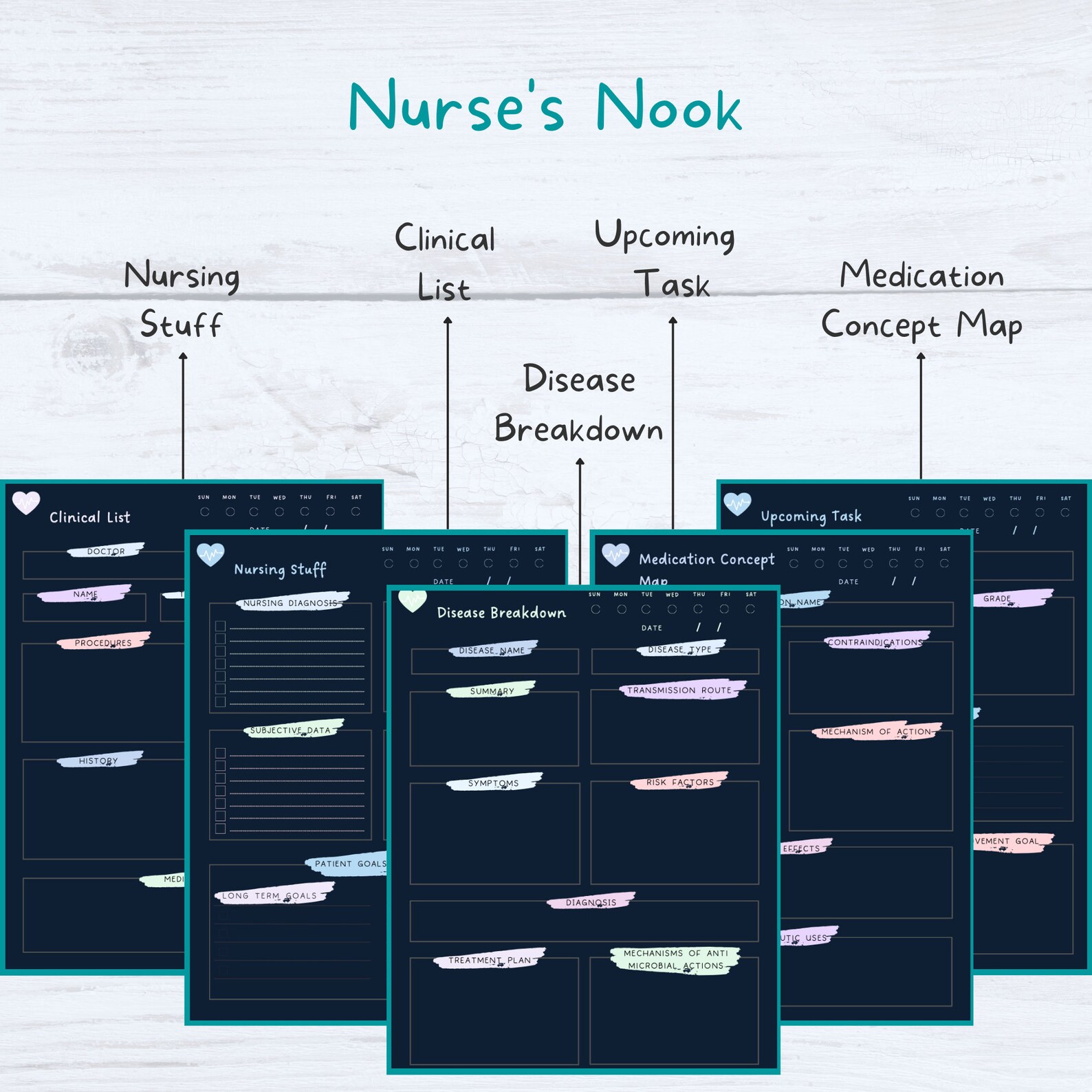 Digital Nursing School Planner Dark Theme. Undated. iPad and Android ...