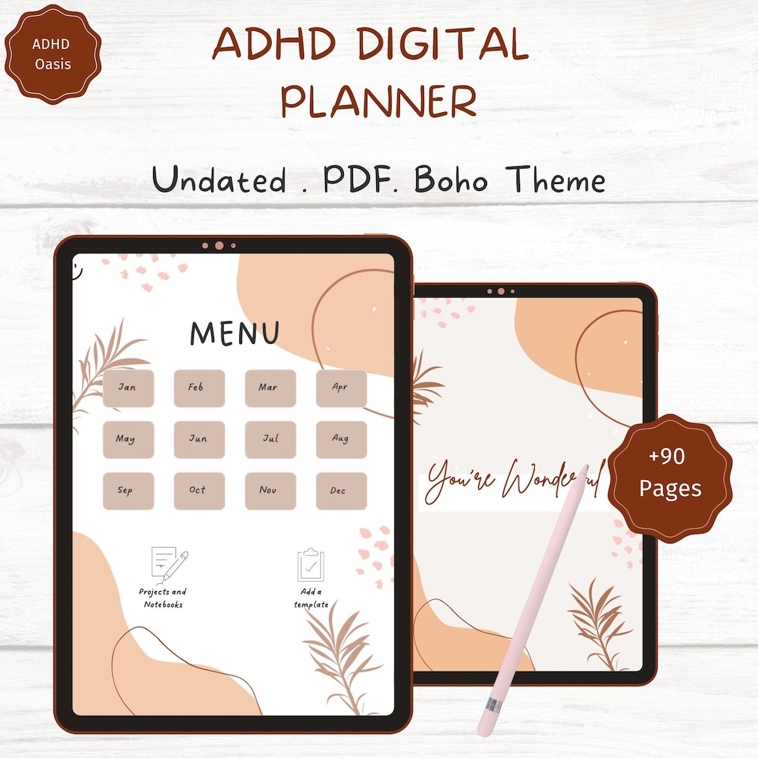 ADHD Digital Planner Boho Style Undated. for Goodnotes, Ipad, Android ...