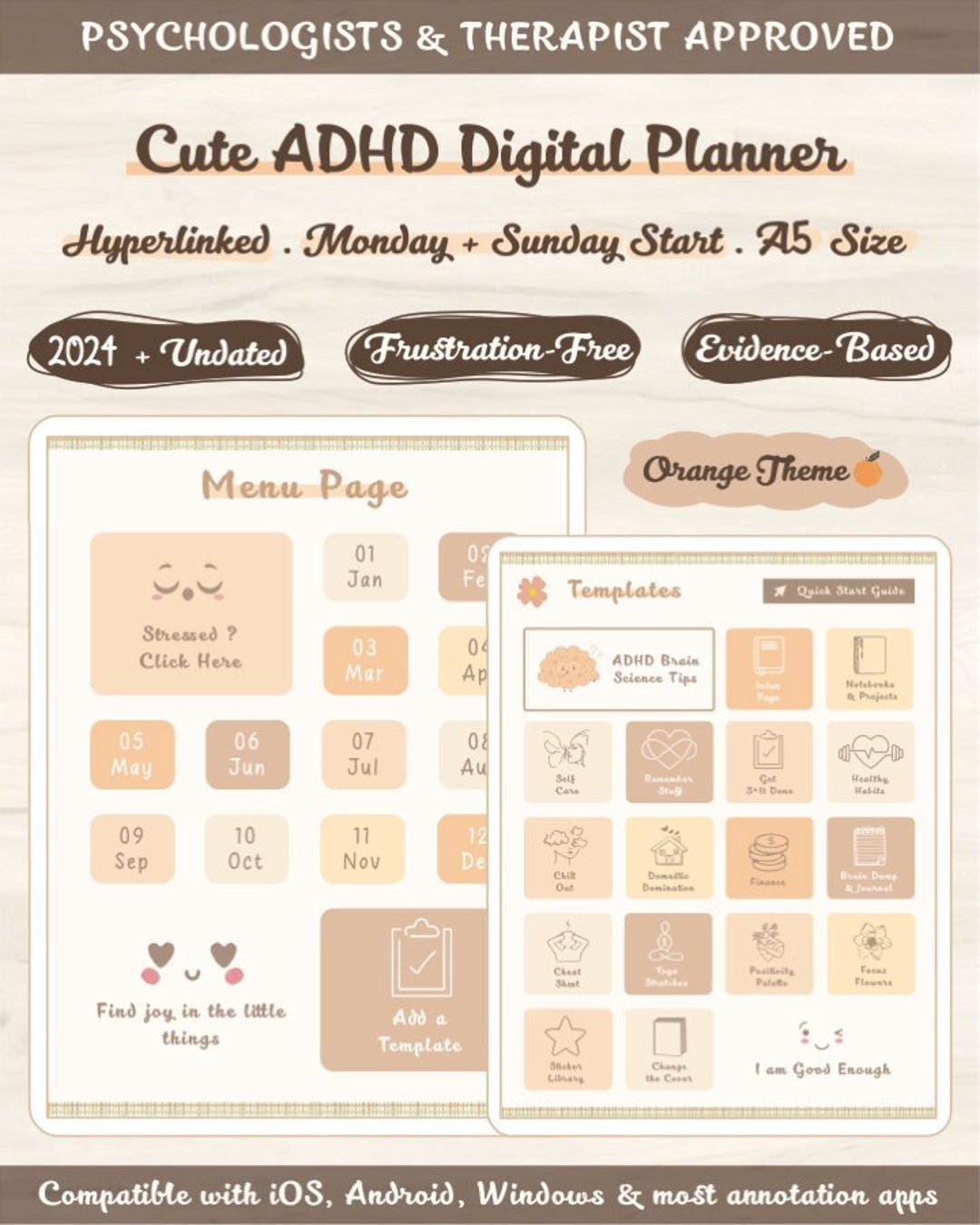 2024 + Undated Cute ADHD Digital Planner: Science-based. Monday ...