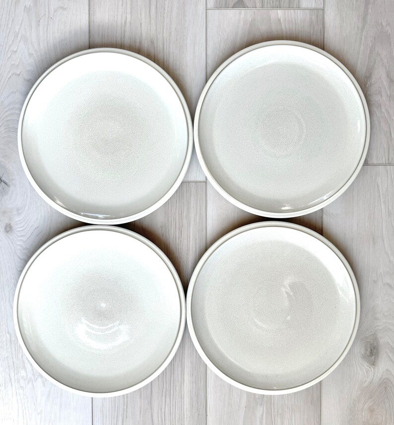 Set of Four White Denby England Energy Pattern Dinner Plates With ...