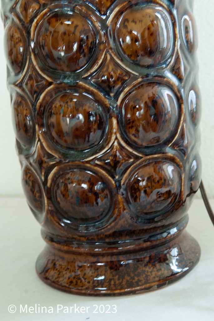 MCM 60s/70s Brown Ceramic Table Lamp, Circle Imprint Pattern, Gorgeous ...
