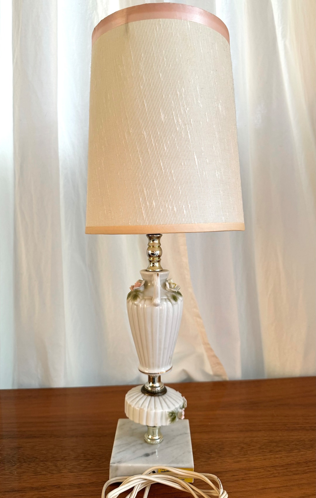 Vintage Ceramic & Marble Small to Medium Sized Table Lamp, With Pink ...