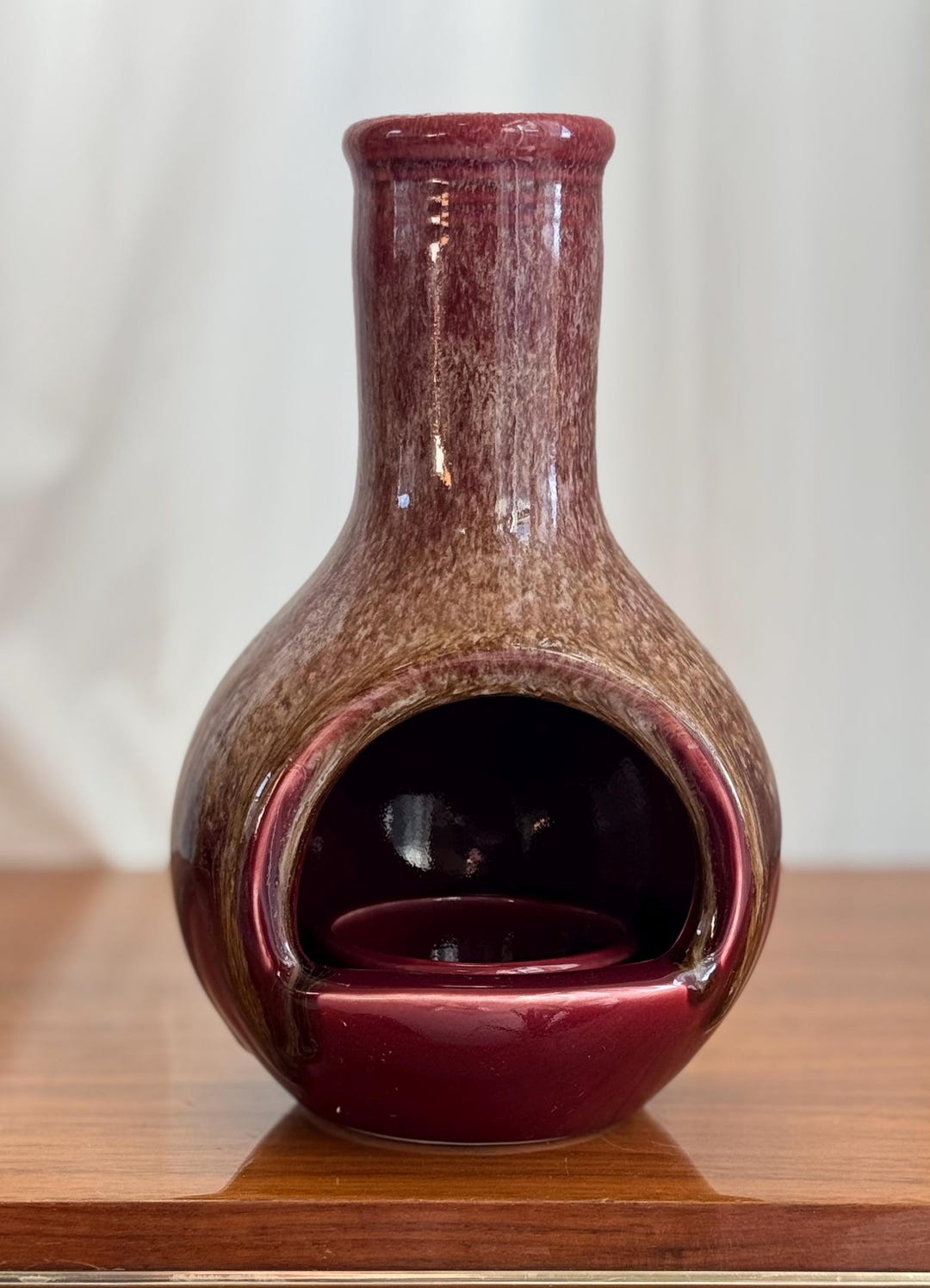Super Unusual MCM Retro Maroon and Brown Drip Glaze Chiminea Tabletop ...