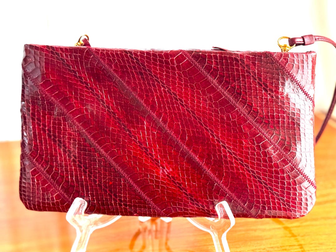 Vintage Bold, Deep Blood Red Snakeskin Purse or Clutch, Clemente Style ...