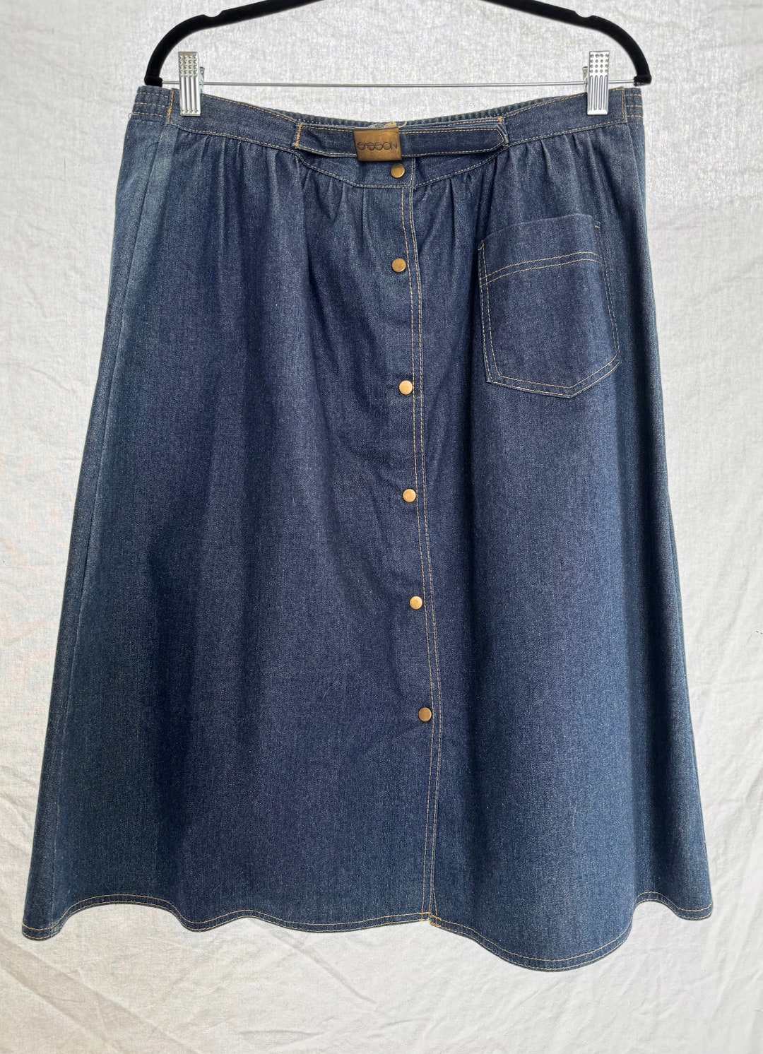 70s 80s Vintage Sasson Mid-calf A-line Denim Skirt, Snaps Down Front ...