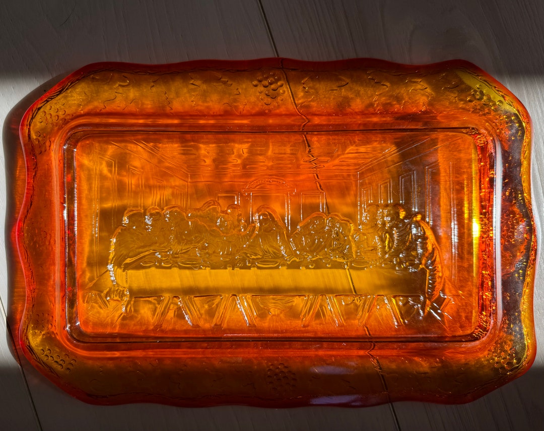 11 X 7 Last Supper Amberina Glass Bread Plate Pot Tray - Etsy