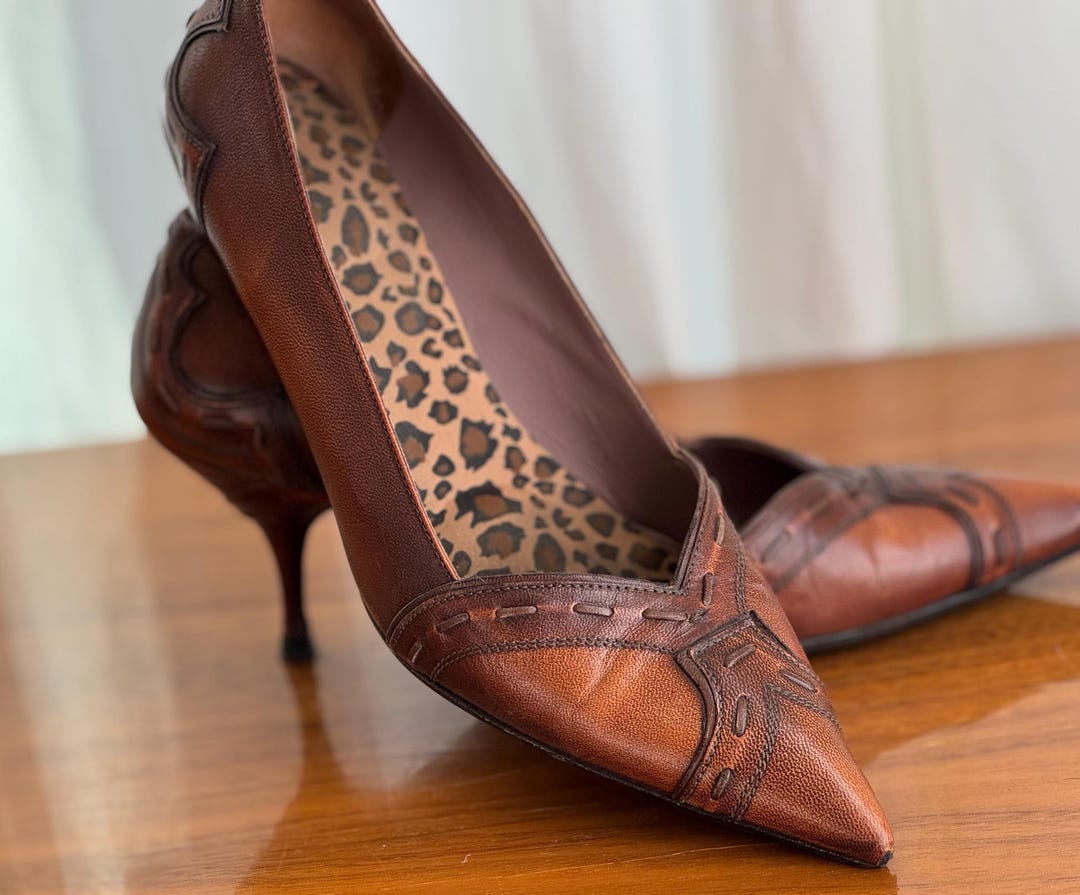 Vintage 90s Miu Miu Brown Leather Kitten Heel Pumps, Very Good Used ...