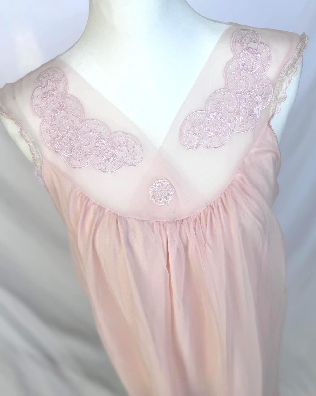 Vintage Pink Floral Lace Negligee Sheer 1970s Nightgown Size S Etsy