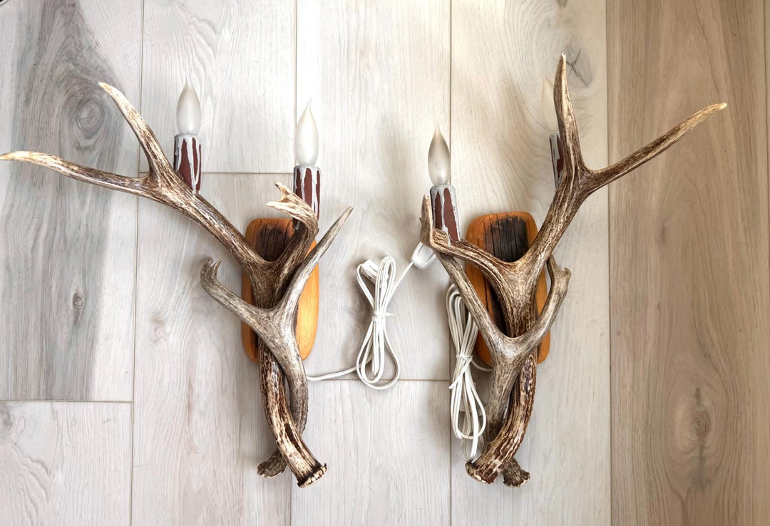 Vintage Faux Deer Antler Wall Sconces - Set of 2 - Rustic Cabin ...