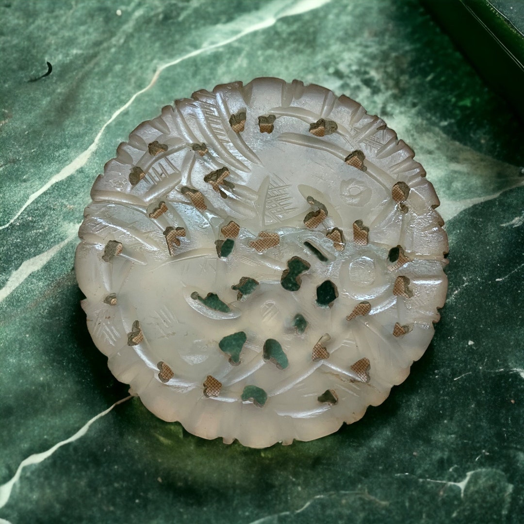 Antique Carved Chinese Jade Disk on Stand - Etsy