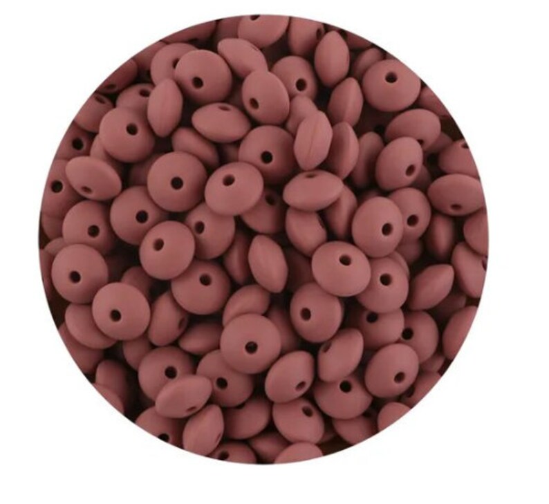 Set of 5, 12mm Lentil, Abacus, Silicone Beads, Pink 2, Center Hole, Pen ...