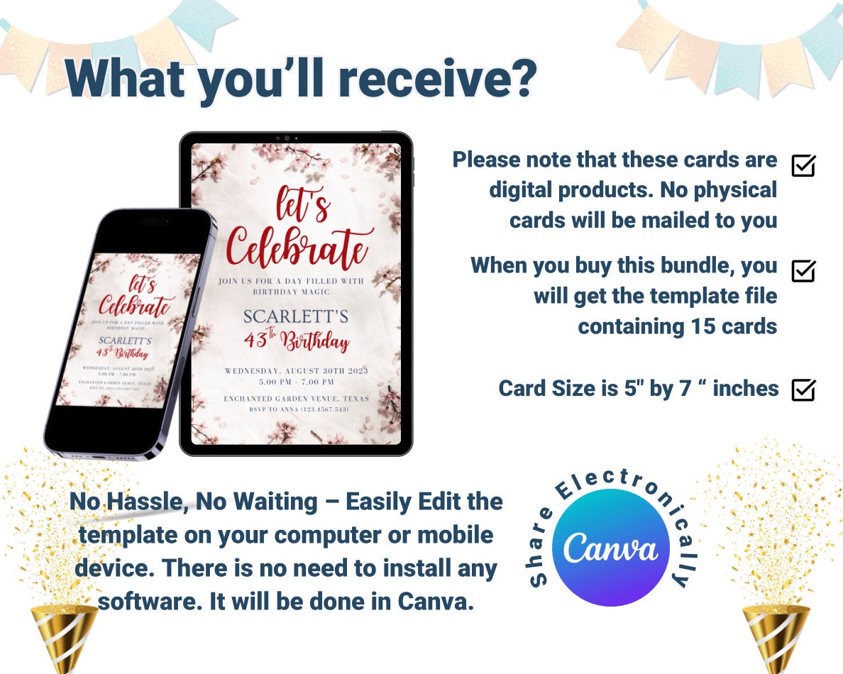 MEGA BUNDLE Editable Birthday Party Digital Invitation, Text Invitation ...