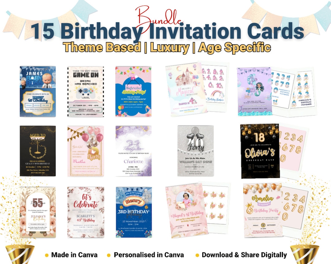MEGA BUNDLE Editable Birthday Party Digital Invitation, Text Invitation ...
