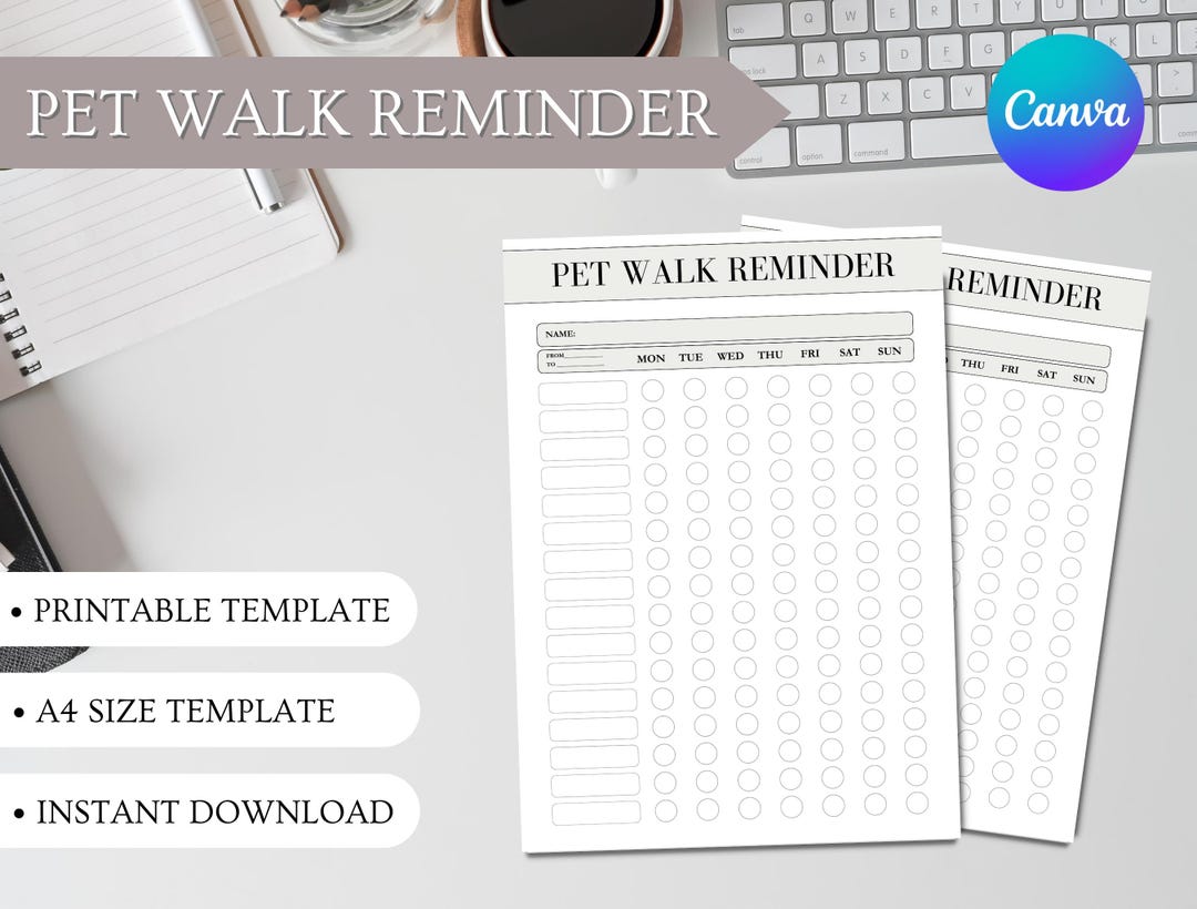 Pet Walk Reminder Tracker Printable Pet Walking Schedule Digital ...
