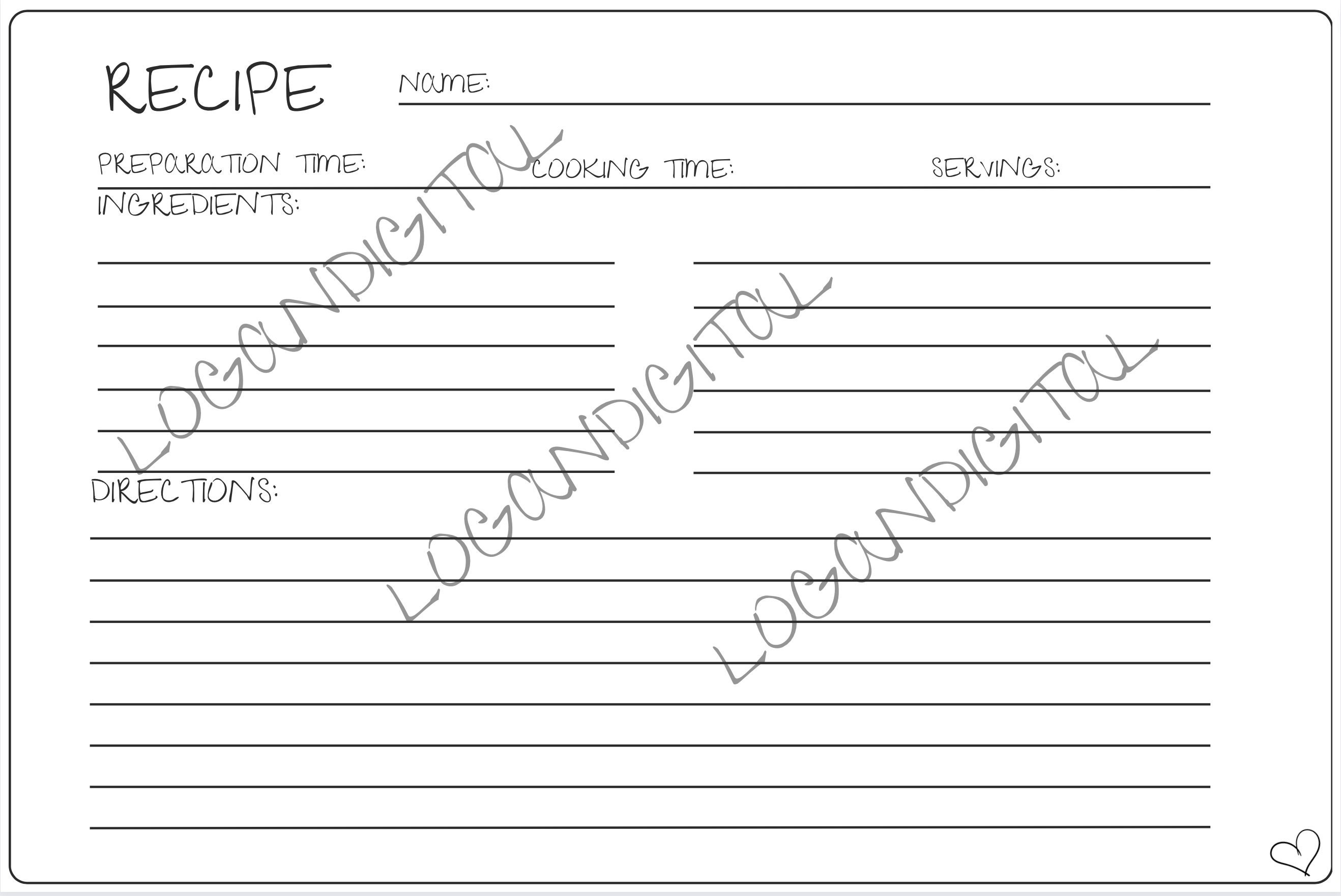 Recipe Card, Recipe Box Multi Printable Template, Insert Cards Cooking ...