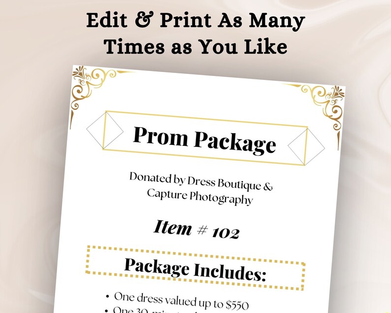Silent Auction Item Sign Template | Auction Item Template | Silent ...