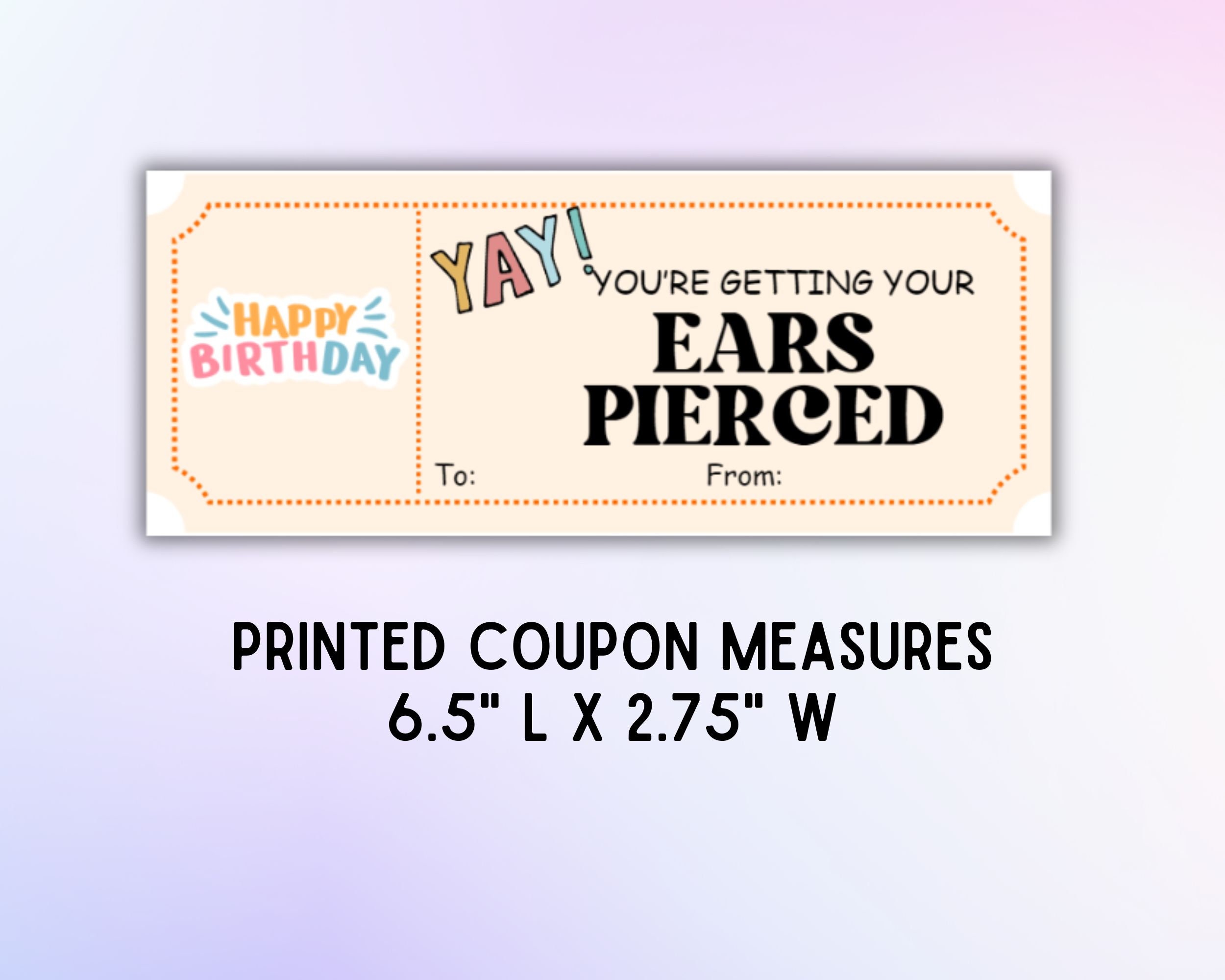 Ear Piercing Coupons, Ear Piercing Gift Voucher, Birthday Surprise Gift ...