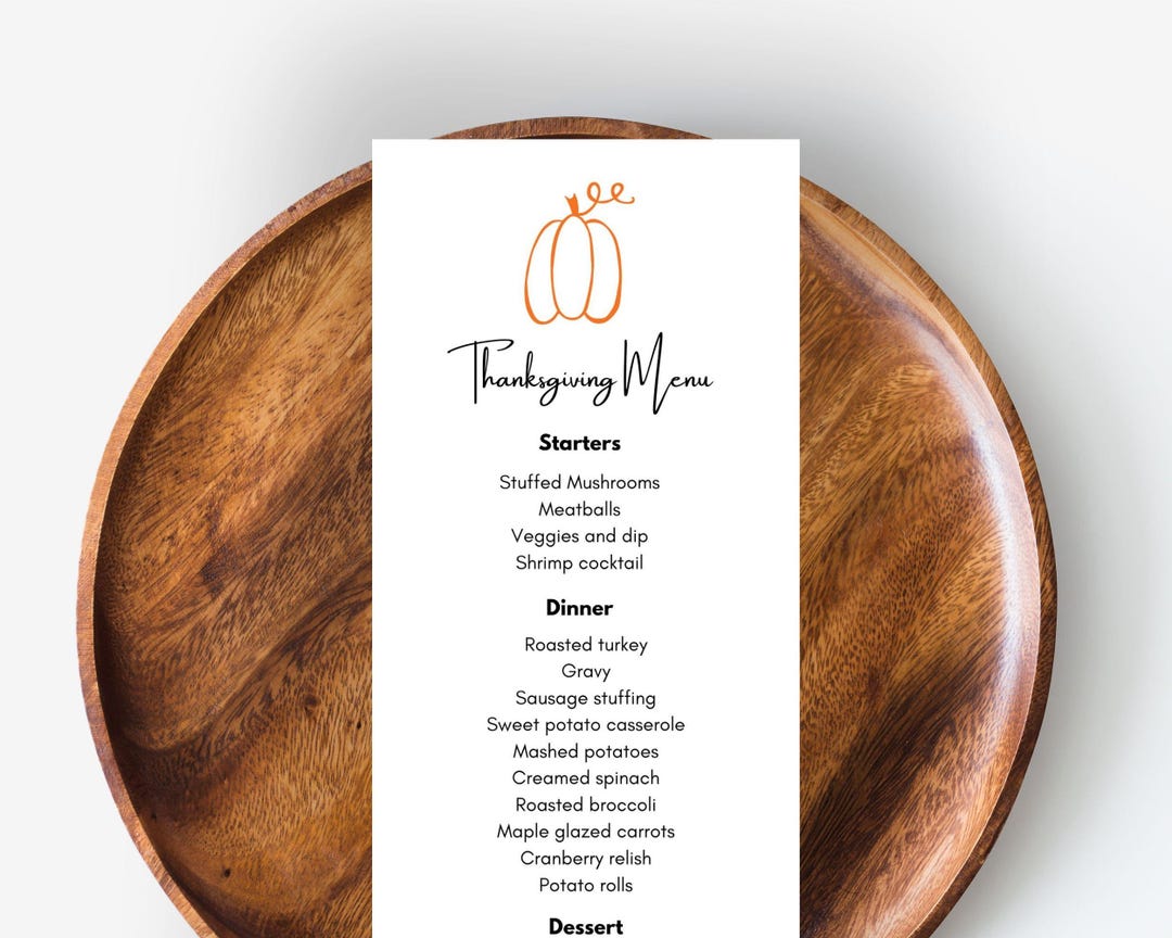 Thanksgiving Dinner Menu Template, Printable Menu Template, Minimal ...